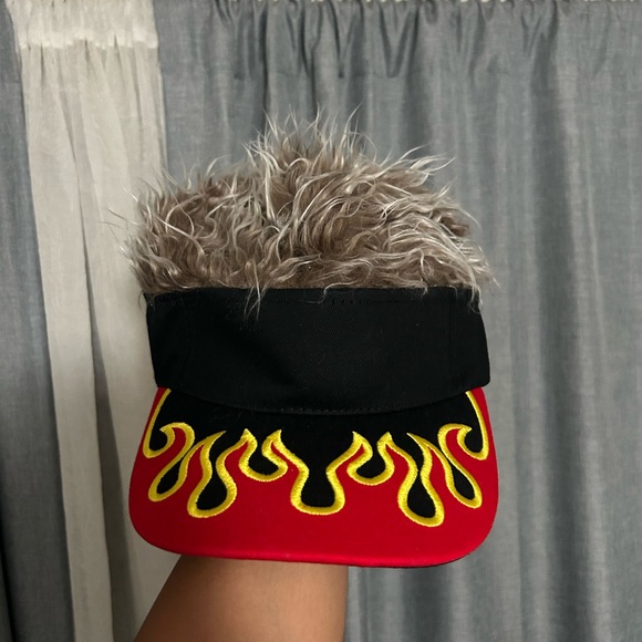 Accessories | Guy Fieri Costume Flame Embroidered Visor With Faux Fur ...